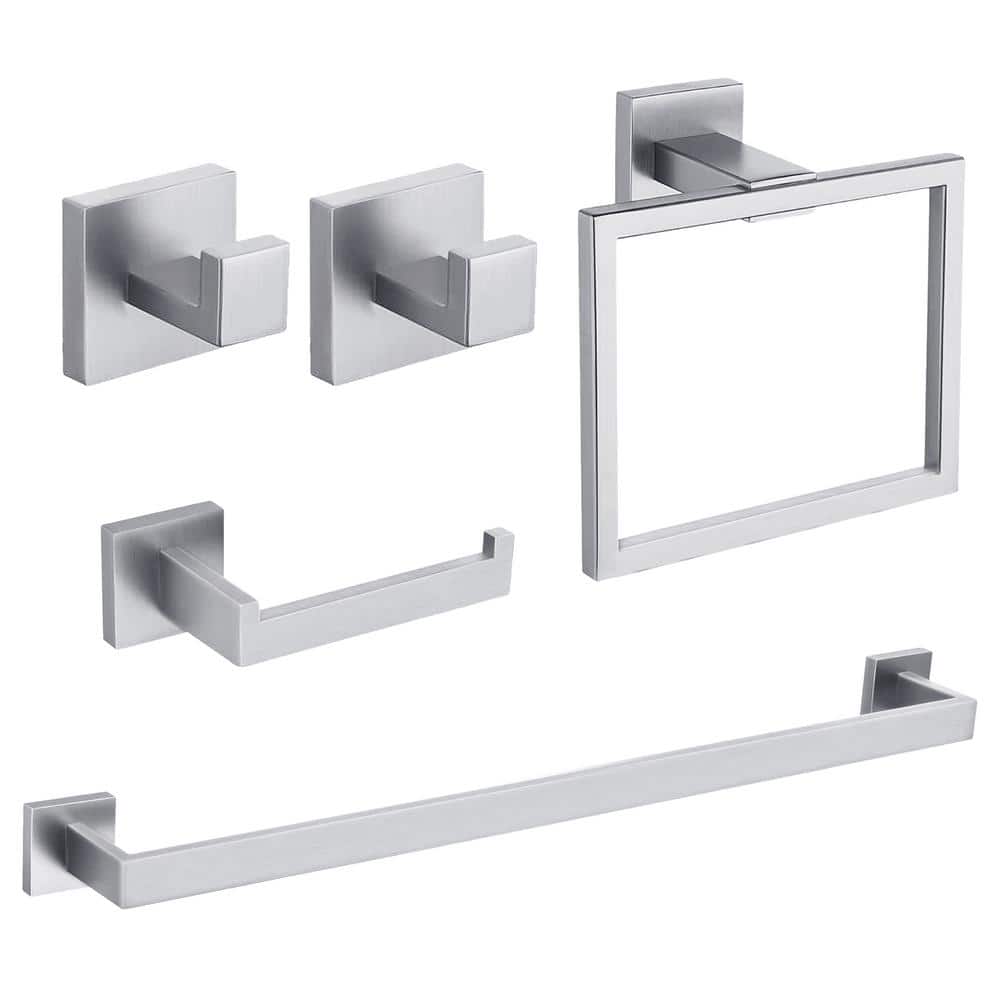yulika Square 5-Piece Bath Hardware Set with 24 in. Towel Bar Set Hand ...
