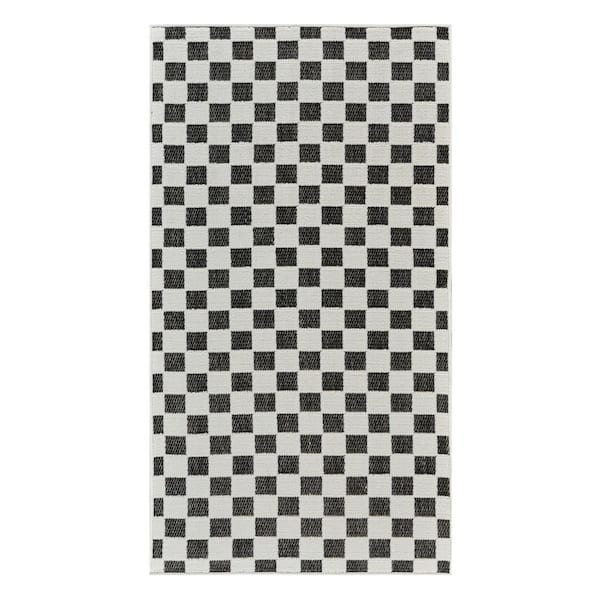 HomeRoots Black, White 2 X 8 ft. Woven Geometric Polypropylene Runner ...