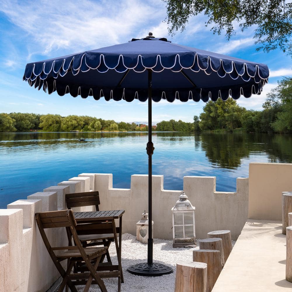 GARSING 9 ft. Aluminum Market Push Button Tilt Patio Umbrella in Navy ...