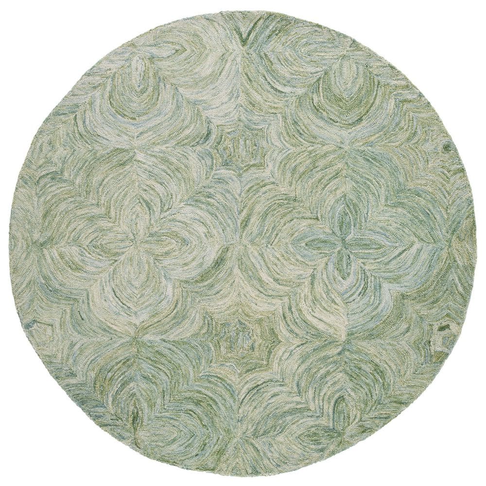 SAFAVIEH Ikat 6 ft. x 6 ft. Sage/Green Floral Swirl Round Area Rug ...