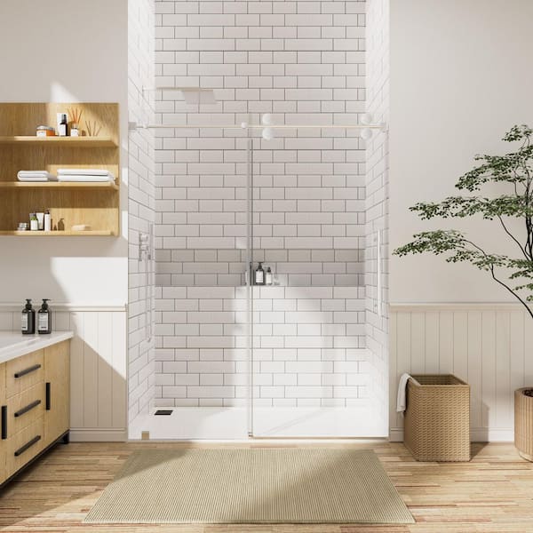 NANAWO 60 in. W x 76 in. H Single Sliding Frameless Shower Door in Grey ...