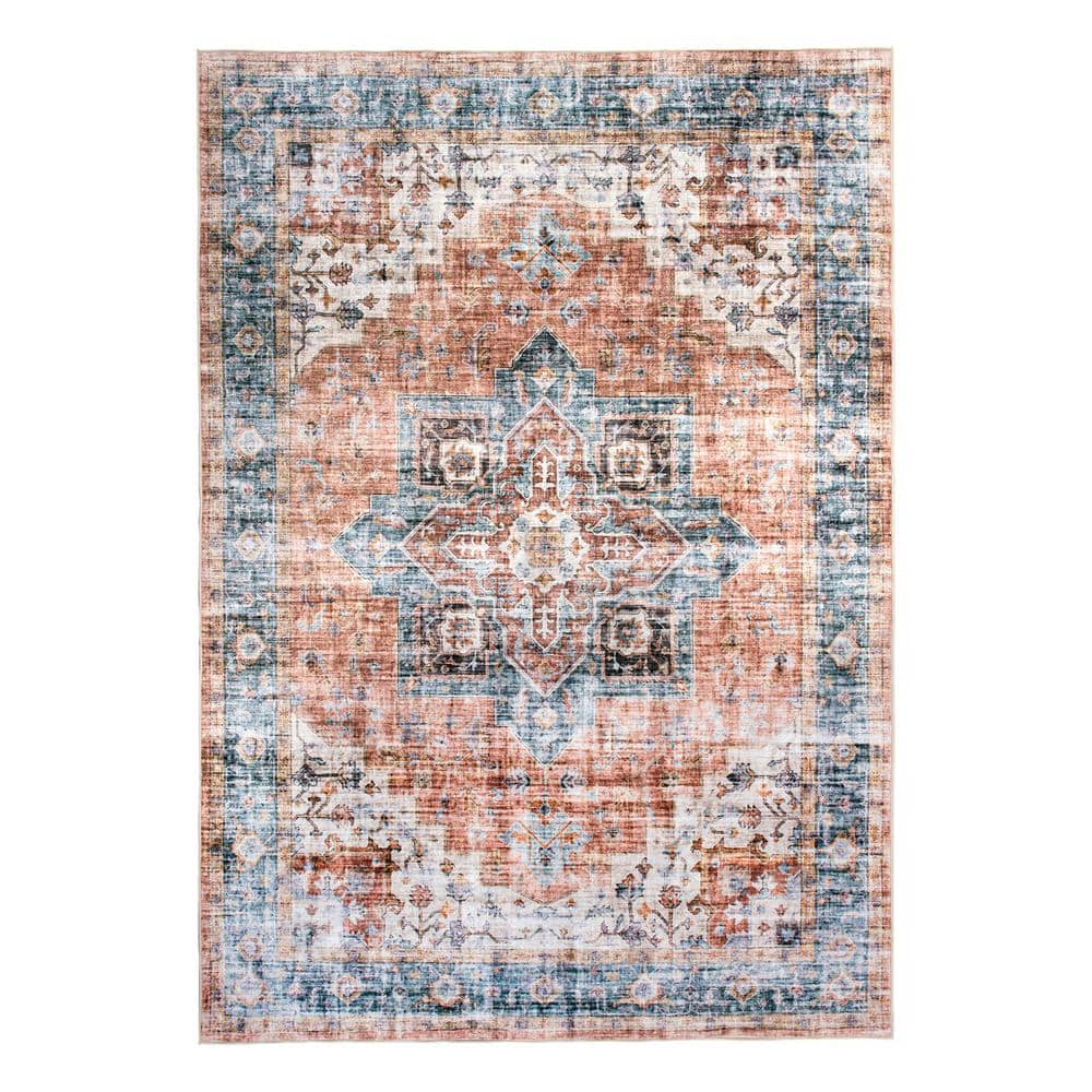 World Rug Gallery Rust 5 ft. x 7 ft. Distressed Traditional Machine ...