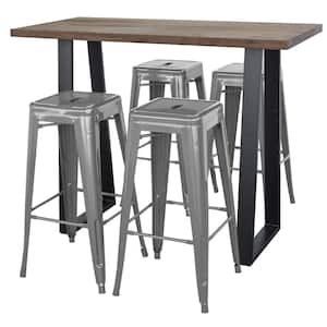 AmeriHome Orange Acacia Wood Top Bar Height Pub Set with Orange Bar ...