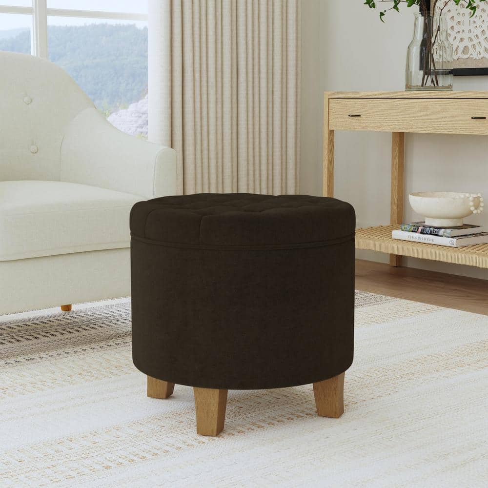 Reviews for Homepop Button Tufted Brown Velvet Round Storage Ottoman ...