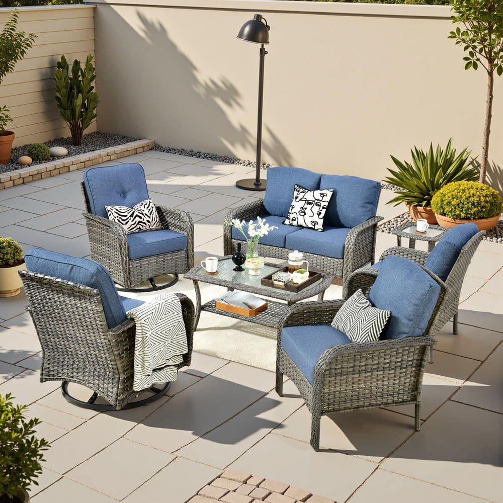 XIZZI Ataraxia 7 Pieces Wicker Outdoor Patio and Swivel Rocking Chairs ...