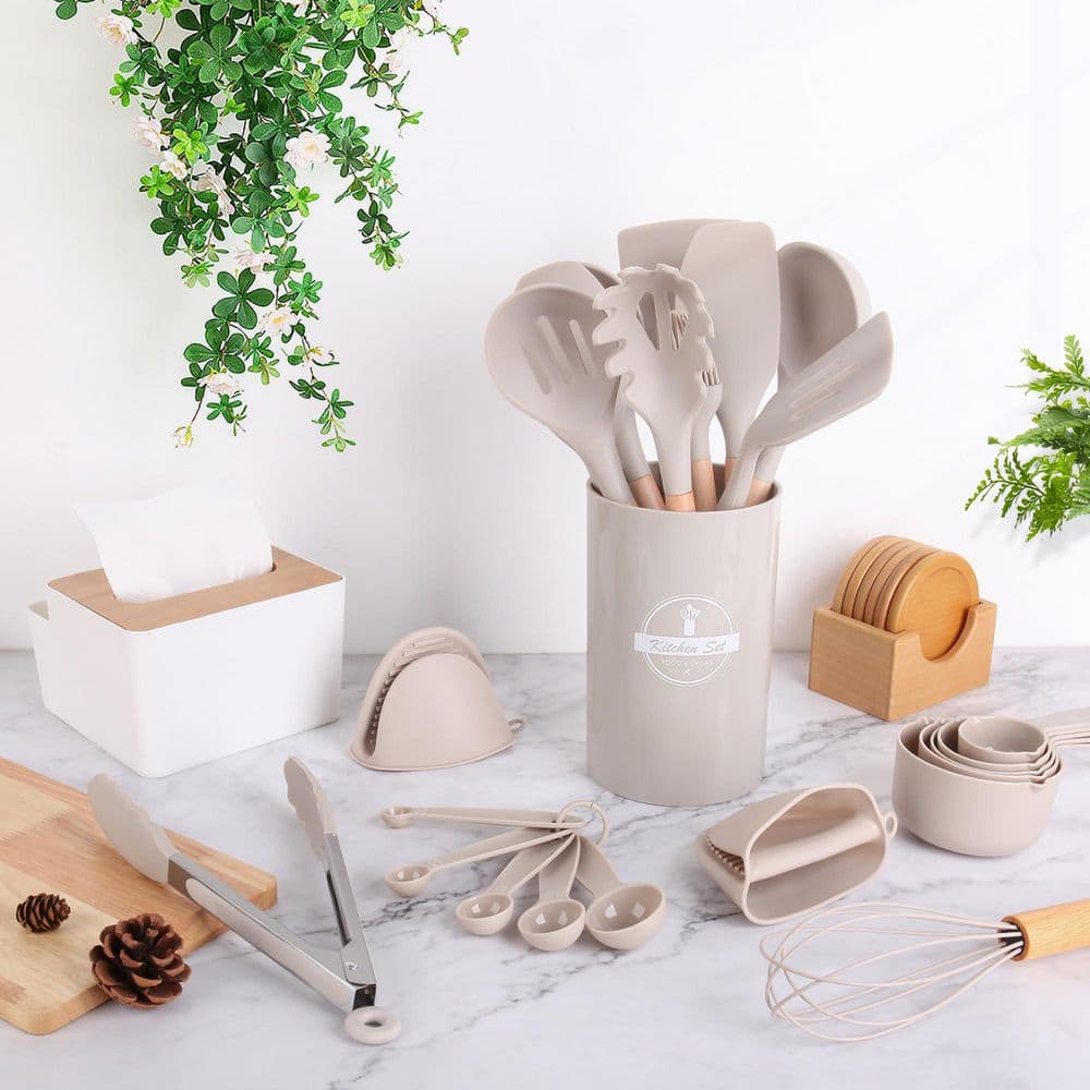 24-Piece Kitchen Cooking Utensils Set with Wooden Handles, Non-Stick ...