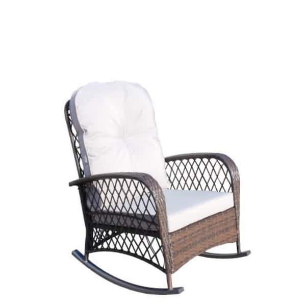 Dracelo Series Frame Black Rattan Metal Rocking Outdoor Rocking Chair ...