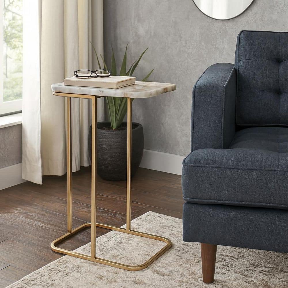 Liv & Skye 15 in. White Rectangle Stone Agate Top End Table 21511 - The ...