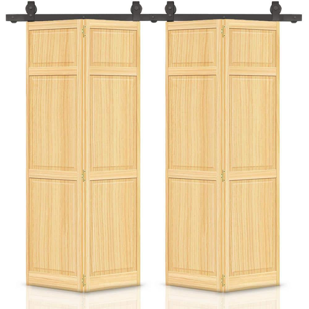 CALHOME 60 in. x 80 in. Traditional 6-Panel Natural Wood Solid Core ...