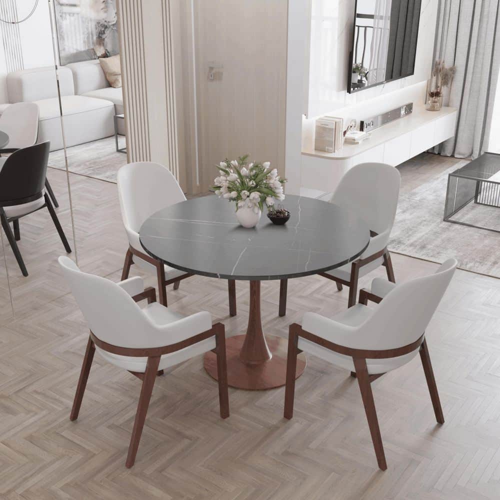 LeisureMod Bristol 35 in. Round Dining Table with Sintered Stone Top ...