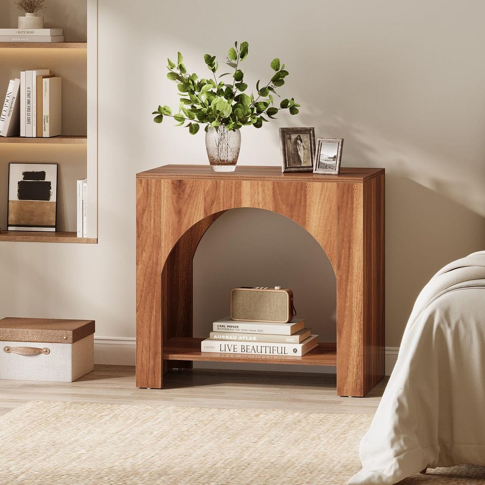 BYBLIGHT Fenley Walnut 27.56 in. W Nightstand Large Bedside Table Side ...
