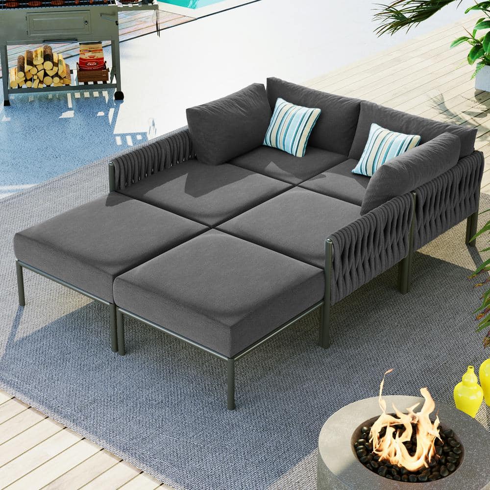 Gray 6-Piece Metal Patio Conversation Set with Grey Cushions BS030704tz ...