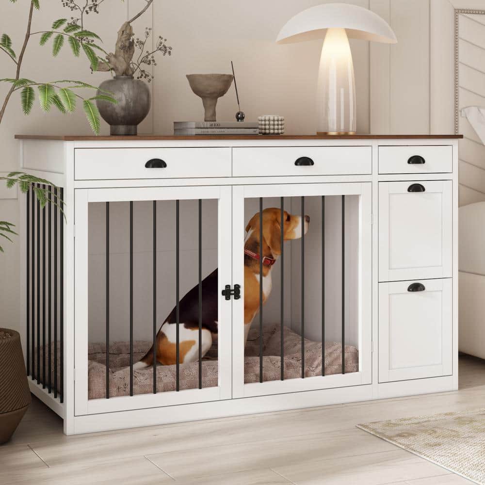 FUFU&GAGA Modern Large Dog Crate with 5-Drawers, Wooden Dog House Dog ...