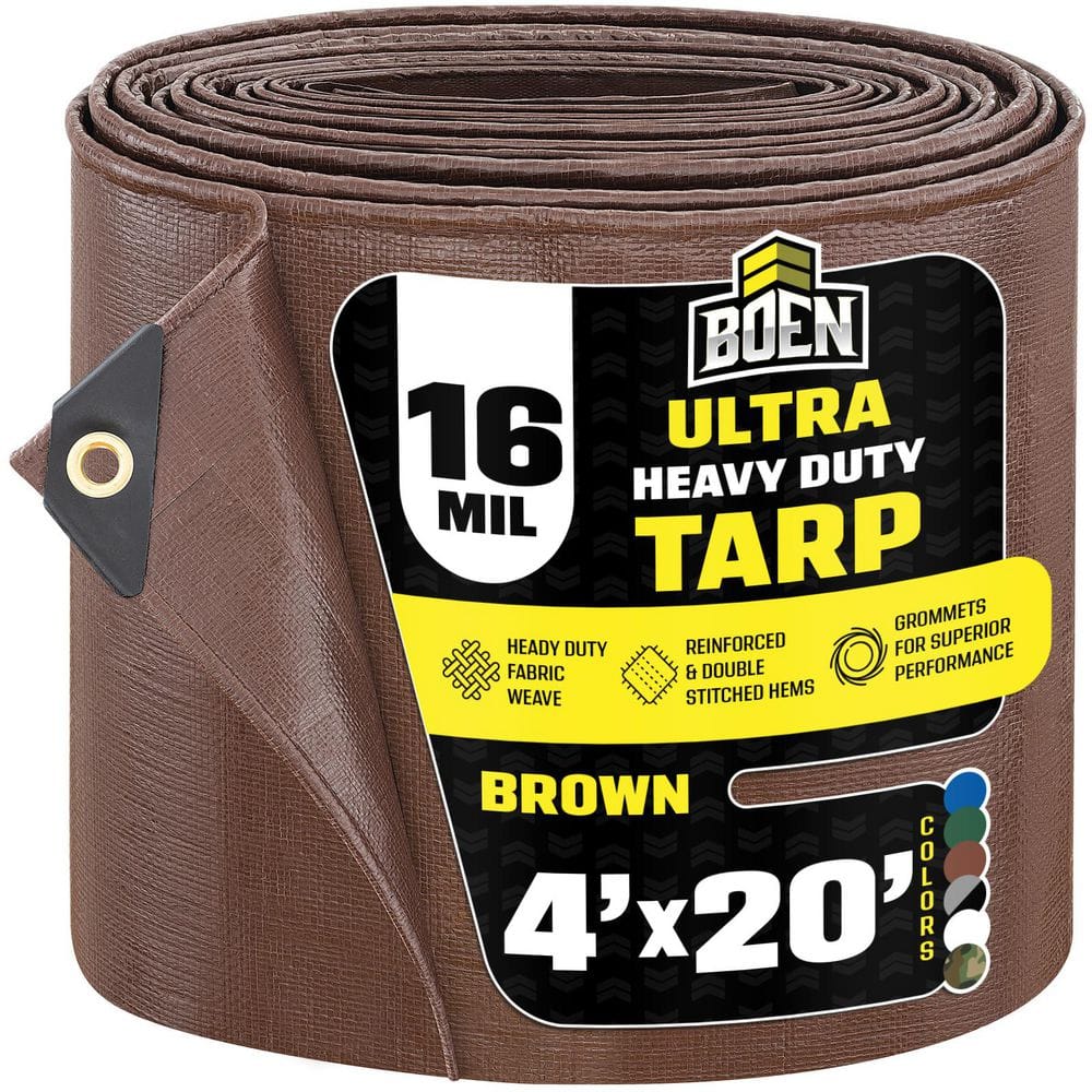 BOEN Ultra Heavy-Duty Brown Tarps 4 ft. x 20 ft. Waterproof and UV ...