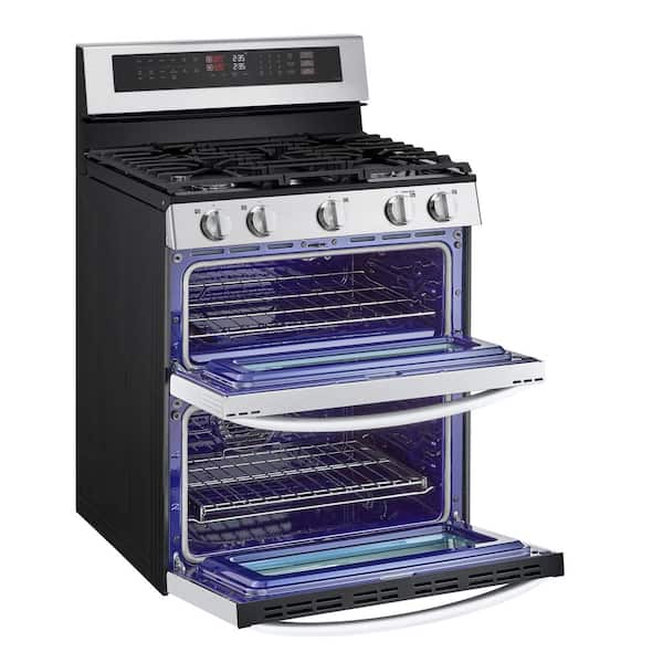 LG 30 in. 6.9 cu. ft. 5 Burners Smart Wi-Fi Freestanding Double Oven Gas Range in Stainless ...