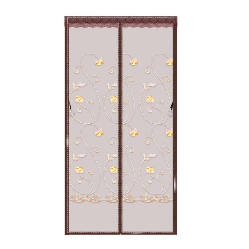 Shatex 39 in. x 83 in. Brown Plastic Magnetic Screen Door Embroidered ...