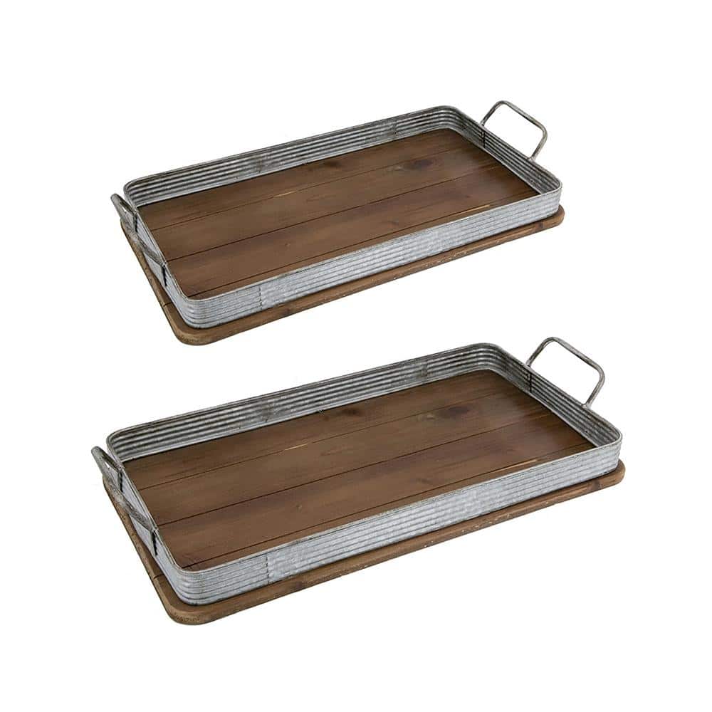 A & B Home Gray Rectangle Wood 12.5 in. Decorative Trays (Set of 2 ...