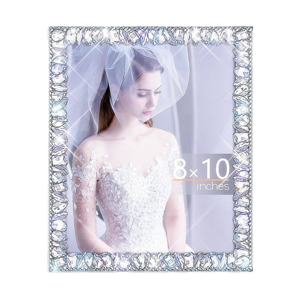 1 Pack 8 x 10 White Wood Bling Picture Frame (Wall/Tabletop, 5 x 7 Mat ...