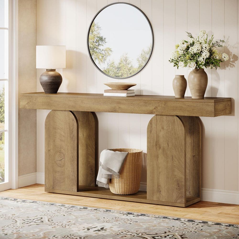 BYBLIGHT Turrella 70.9 in. Light Brown Console Tables, Rectangle Wood ...