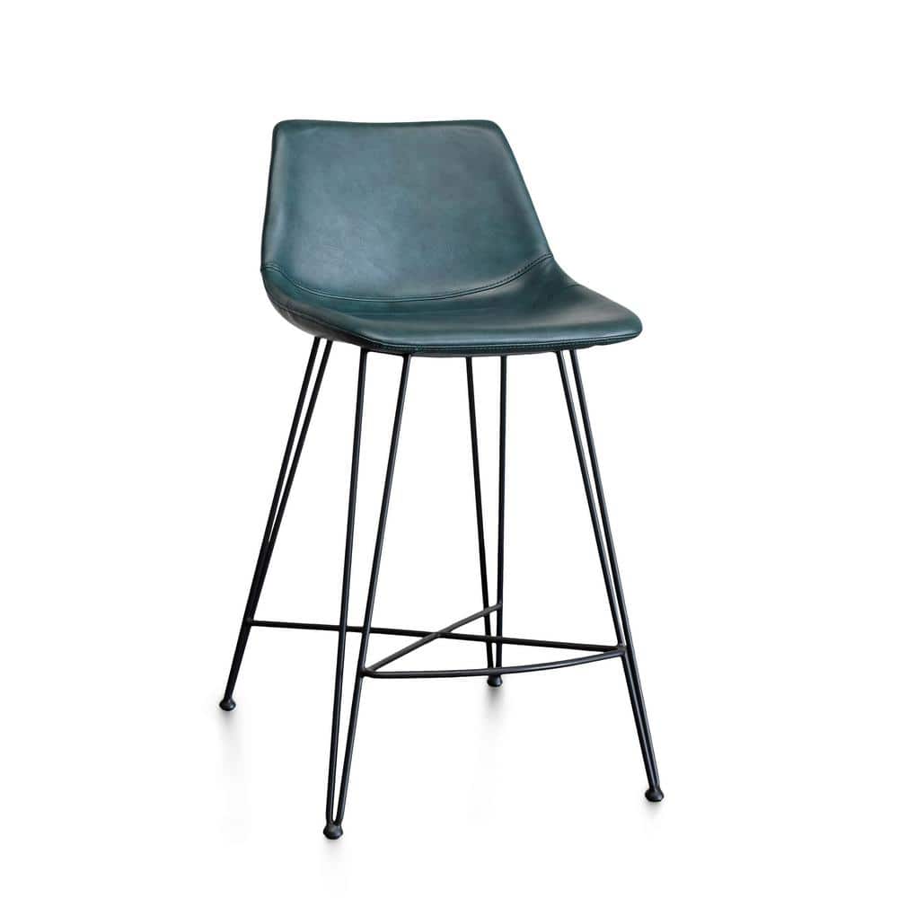 AndMakers Odette 25.55 in. Blue Low Back Metal Frame Counter Height ...