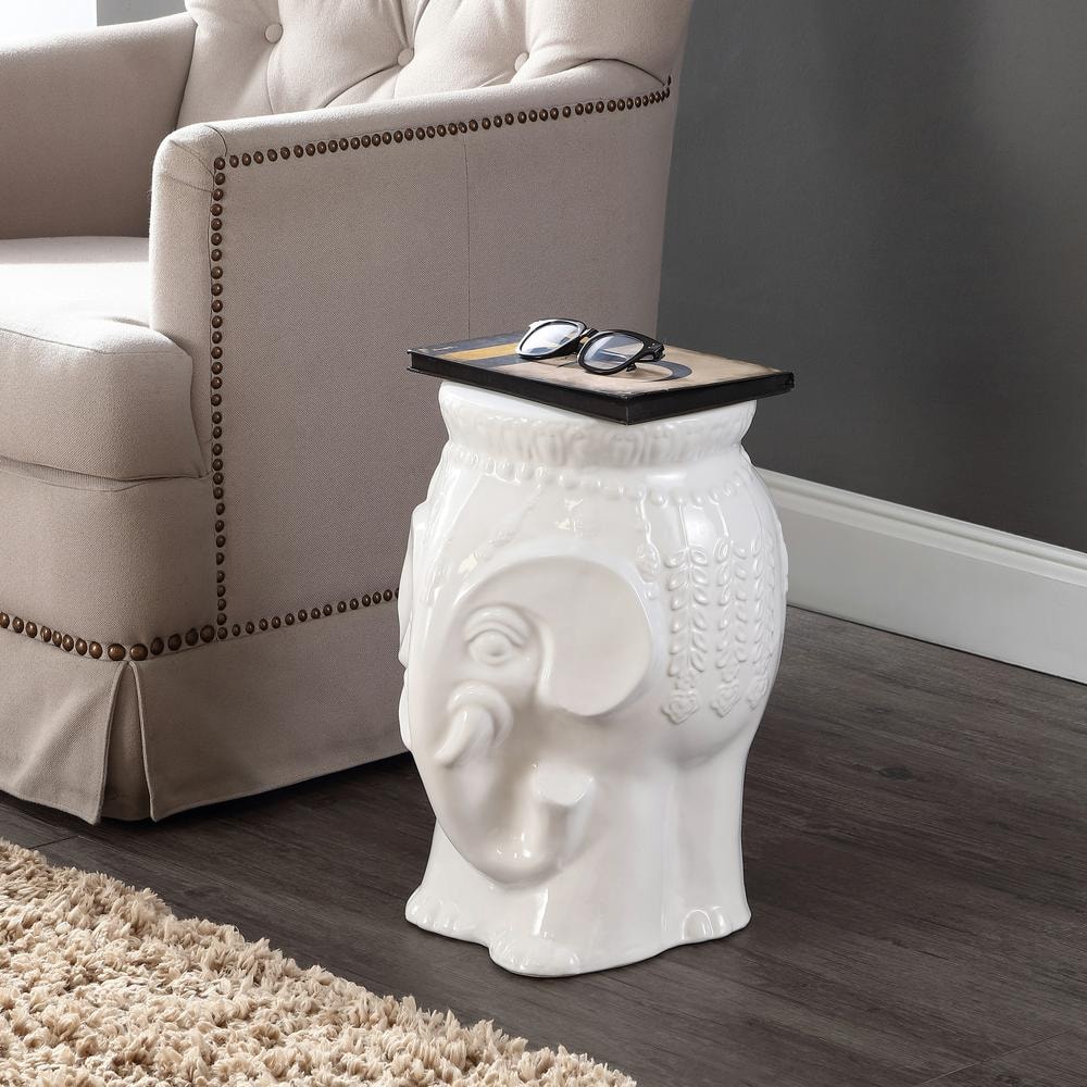 JONATHAN Y Orla 18.5 in. Modern Bohemian Elephant Ceramic Garden Stool ...