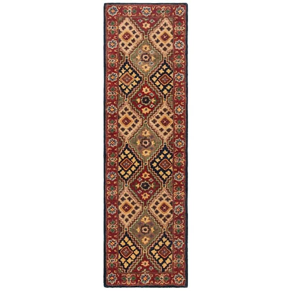 SAFAVIEH Heritage 2 ft. x 8 ft. Red/Beige Border Quatrefoil Runner Rug ...