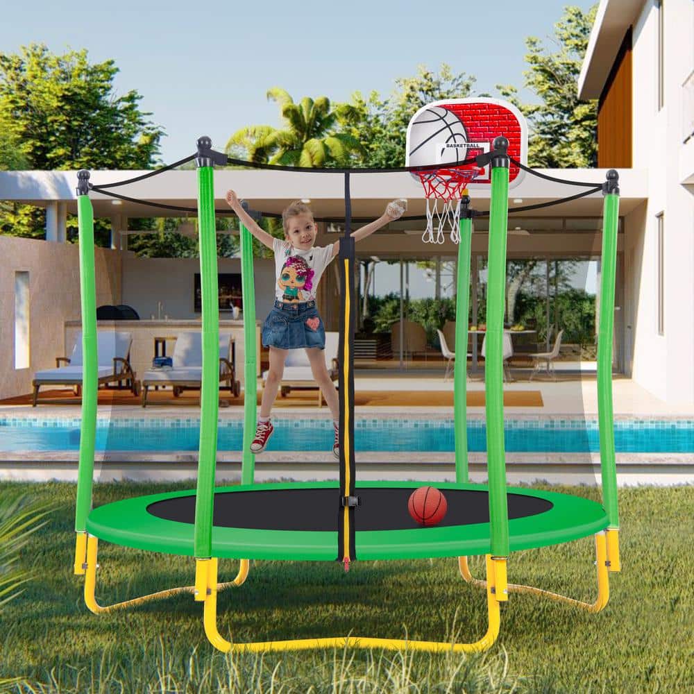 SUNRINX 5.5 ft. Green Round Mini Toddler Trampoline with Safety ...
