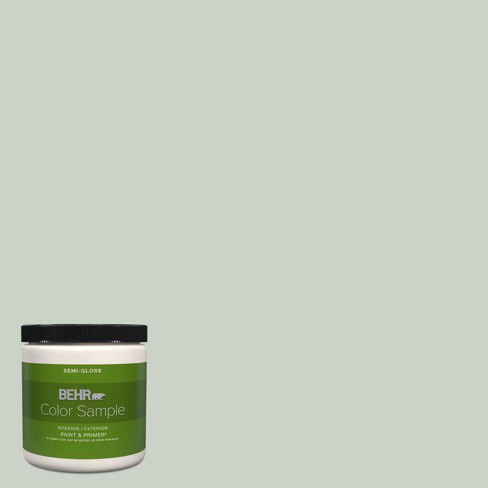 BEHR PREMIUM PLUS 8 oz. #MQ3-48 Shy Green Semi-Gloss Interior/Exterior ...