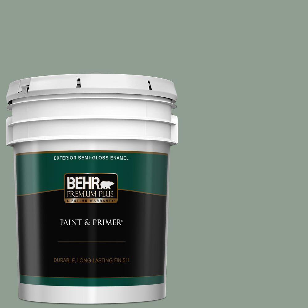BEHR PREMIUM PLUS 5 gal. #ICC-104 Balsam Fir Semi-Gloss Enamel Exterior ...