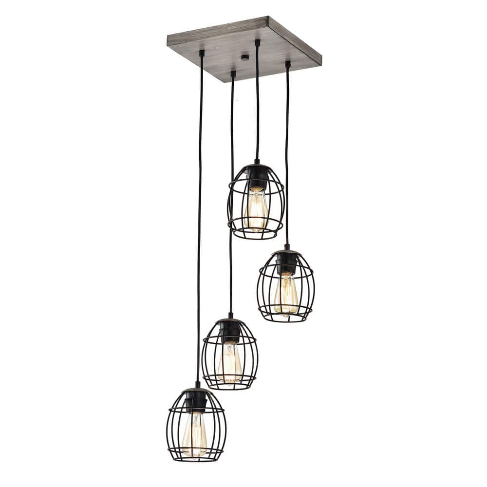 Edvivi Triscot 4-Light Modern Farmhouse Gray Wood Cluster Pendant with ...