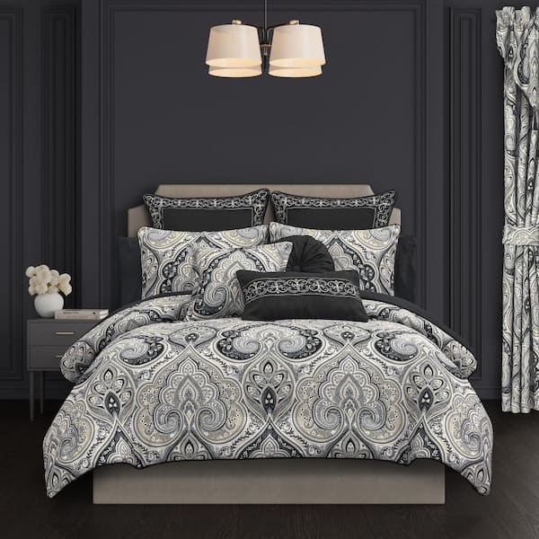 J QUEEN NEW YORK INC Messina Black Polyester Full/Queen 3Pc. Comforter Set 3051045FQCMS - The ...