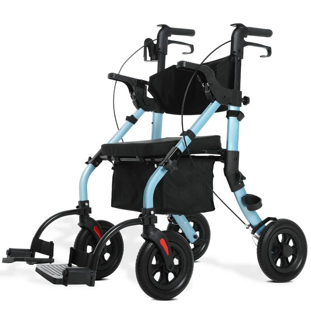Anqtovp 4-Wheel Rollator Walker with Seat and Footrest, 2-in-1 ...