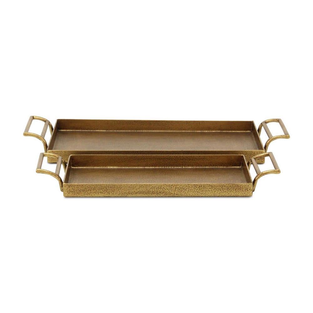 HomeRoots Gold Rectangle Metal 17.75 in. Tray Set of 2 2000625656 - The ...