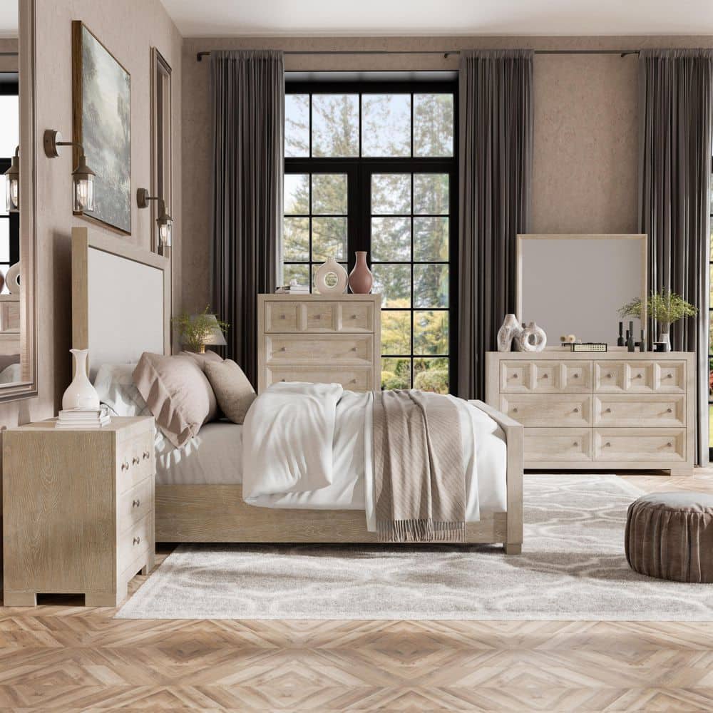 Furniture of America Potra 6-Piece Tawny Wood Frame King Panel Bedroom Set with USB on ...