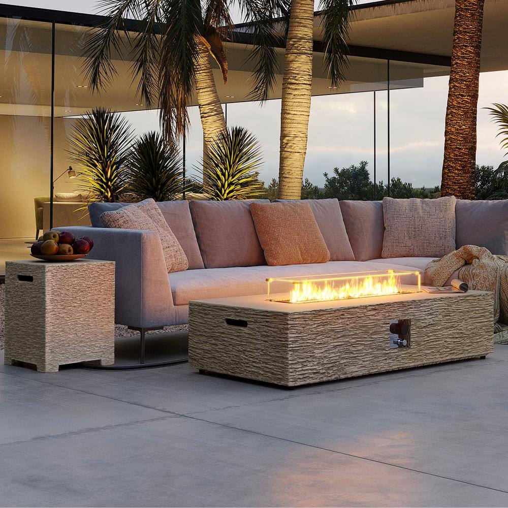 PATIO WATCHER 56 in. Rectangular Magnesium Oxide Outdoor Fire Pit Table ...