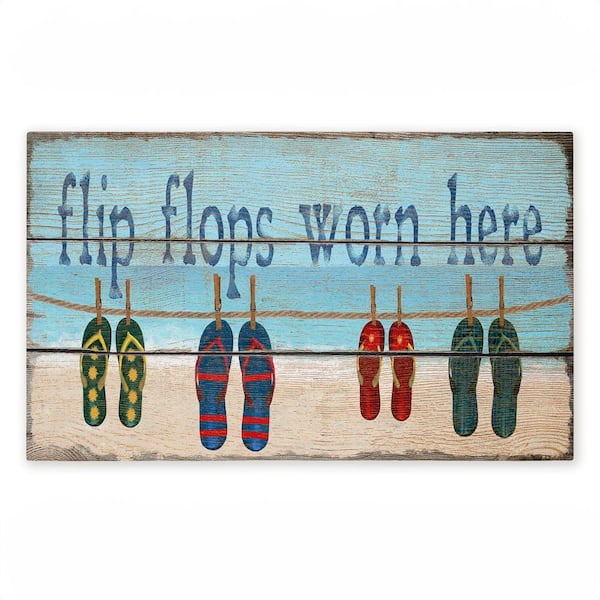 Stupell Industries Flip Flops Worn Here Beach Greeting Blue 18 in. x 30 ...