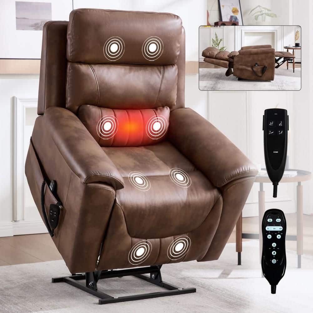 Boyel Living Brown Dual Motor Infinite Position Faux Leather Power Lift ...