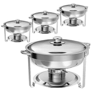 SKYSHALO 6-Pack Chafing Dish Buffet Set 8 Qt. Silver Stainless Steel Chafing Dishes with Full ...