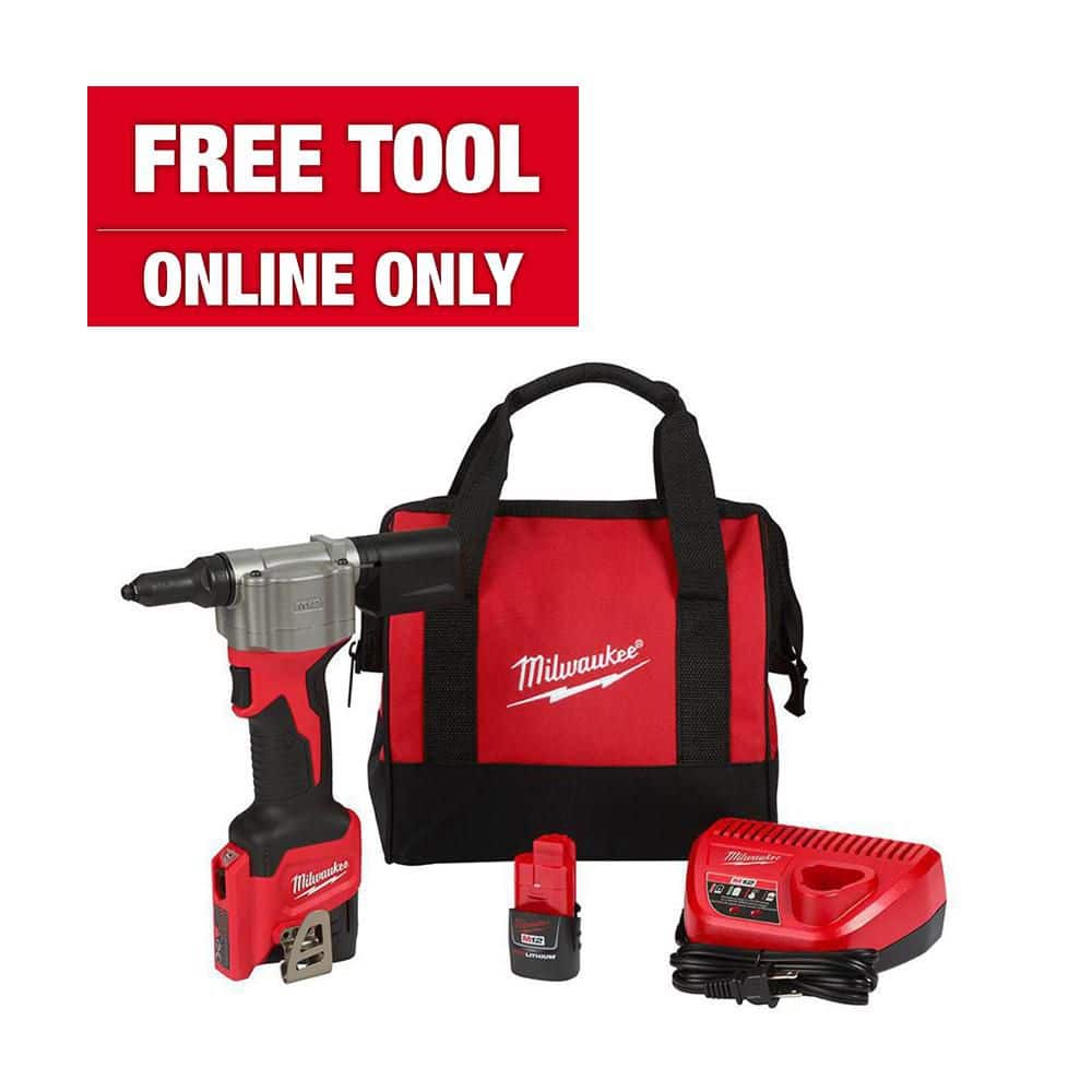 Milwaukee M12 12-Volt Lithium-Ion Cordless Rivet Tool Kit with (2) 1 ...