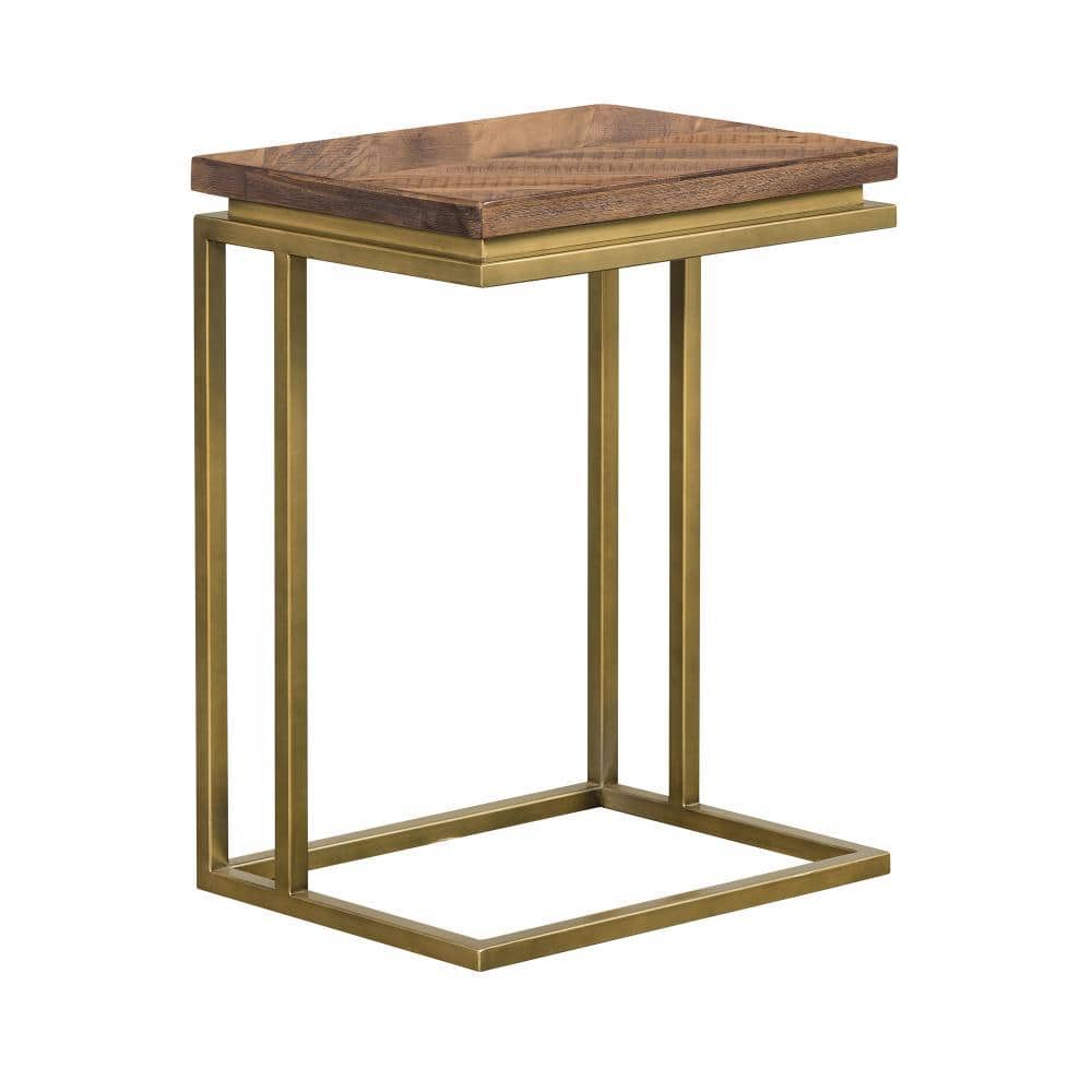 Benjara 17.7 in. Brown and Brass Rectangle Wood End Table with Metal ...