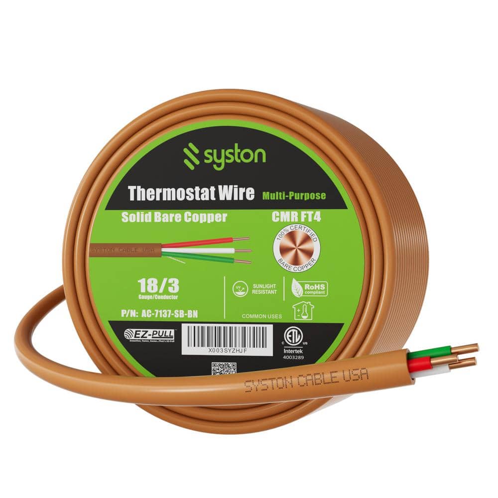 Syston Cable Technology 100 ft. 18/3 Brown Solid Bare Copper CMR/CL3R Doorbell HAVC Heating ...
