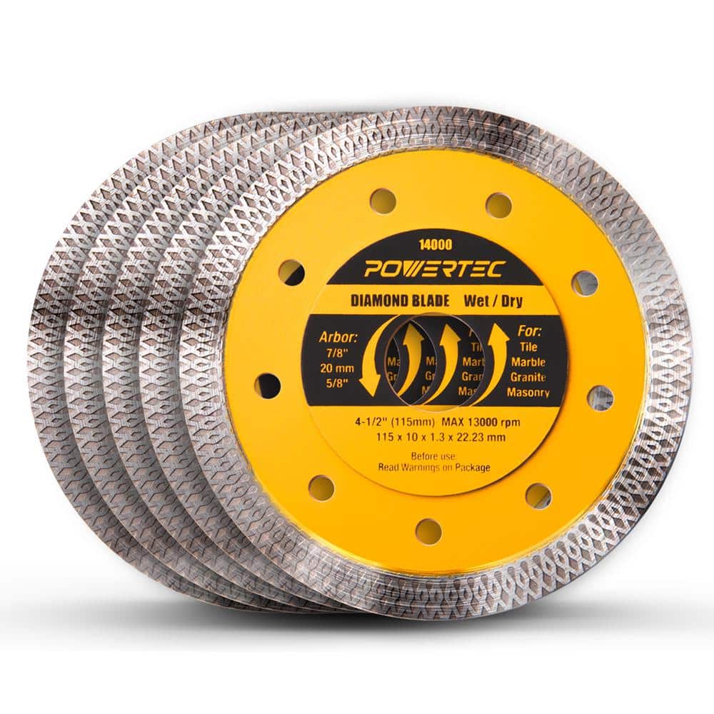 POWERTEC 4-1/2 in. Turbo Mesh Rim Diamond Blade for Angle Grinder, for Cutting Tile, Granite ...