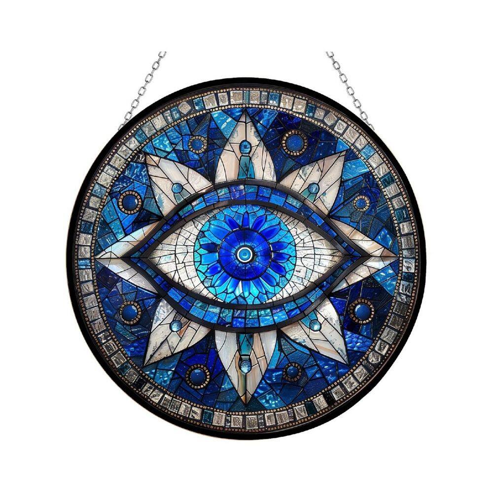 Blue Evil Eye Stained Glass Art Glass Window HDDM8R18RS - The Home Depot