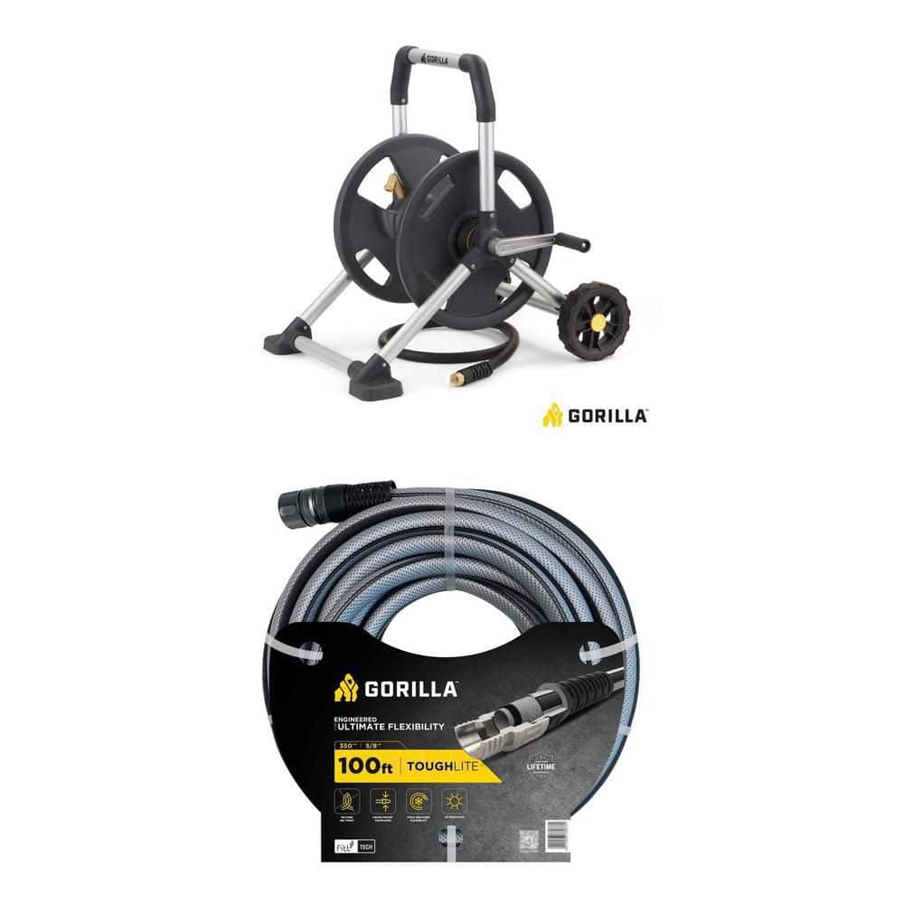 Gorilla 175 ft. Aluminum Zero Rust Mobile Hose Reel and ToughLite 5/8 ...