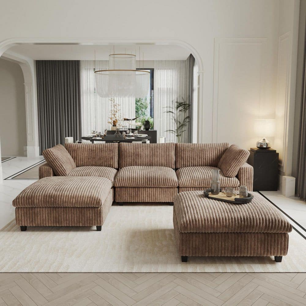 Magic Home 118 in. Square Arm Faux Rabbit Fur Velvet U-Shaped Modular ...