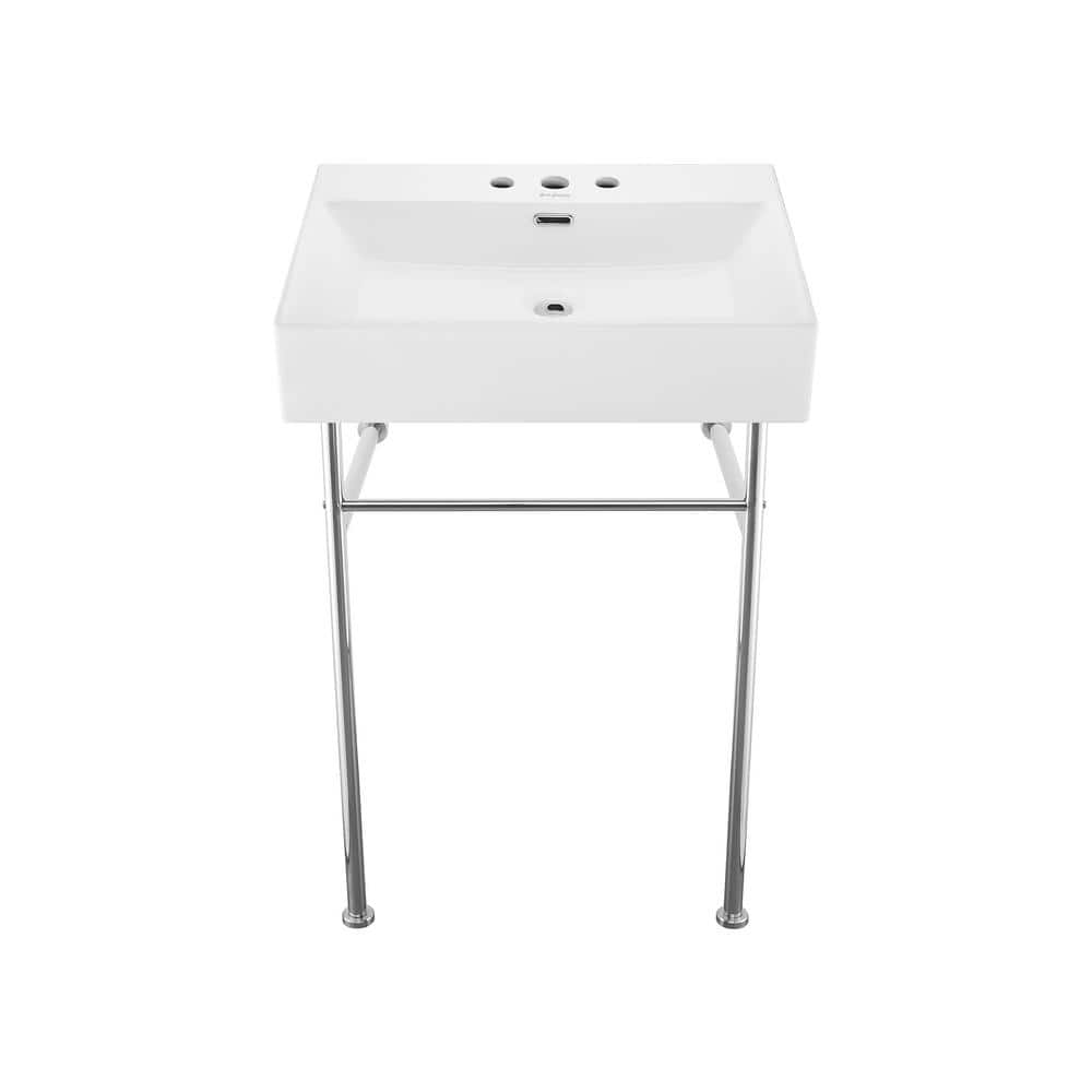 Swiss Madison 24 in. W Claire Ceramic White Console Sink With Chrome ...