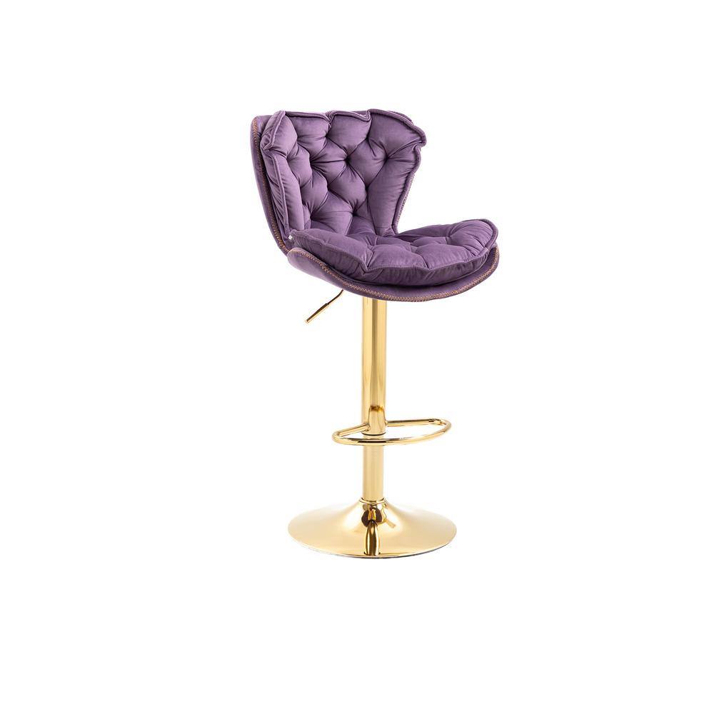 36.22 in. Purple Low Back Metal Frame Adjustable Cushioned Bar Stool ...