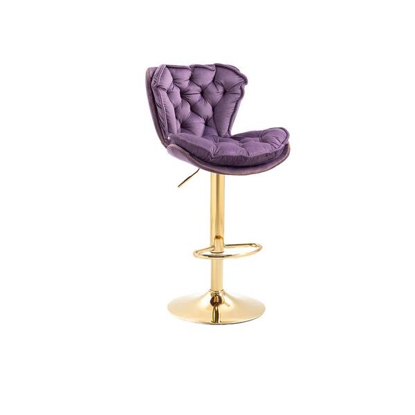 36.22 in. Purple Low Back Metal Frame Adjustable Cushioned Bar Stool ...