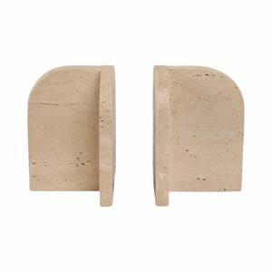 Liv & Skye Tan 4 in. x 5 in. Stone Modern Geometric Design Bookends ...