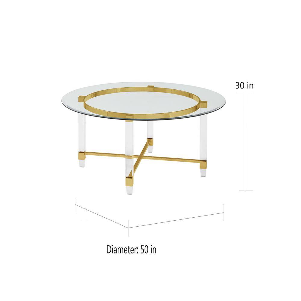 Best Quality Furniture Amberly 50 in. Round Glass Dining Table Gold ...